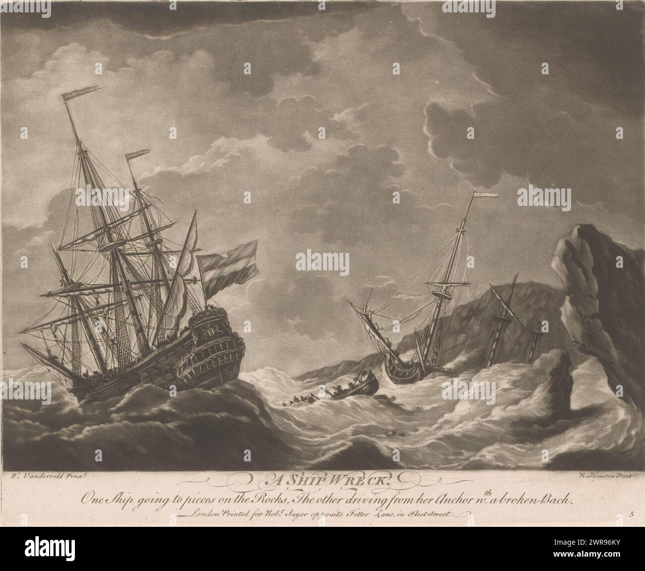 Navy ships in a storm on the coast, A Ship Wreck (title on object ...