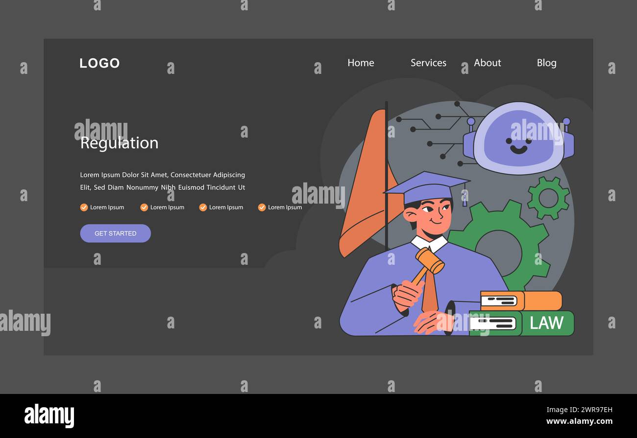 AI ethics dark or night mode web, landing. Artificial intelligence ...