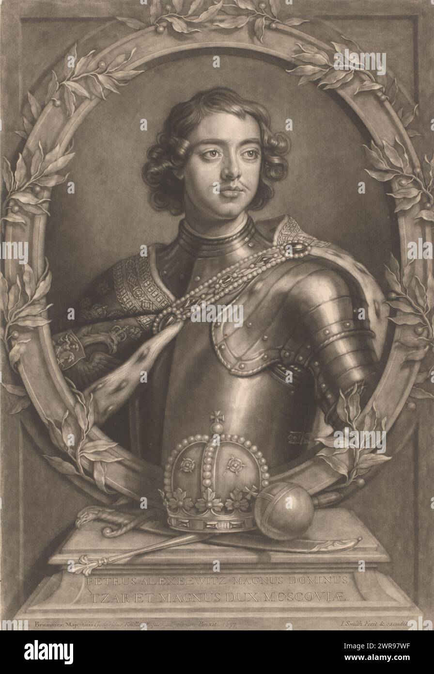 Portrait of Peter I the Great, Tsar of Russia, print maker: John Smith ...