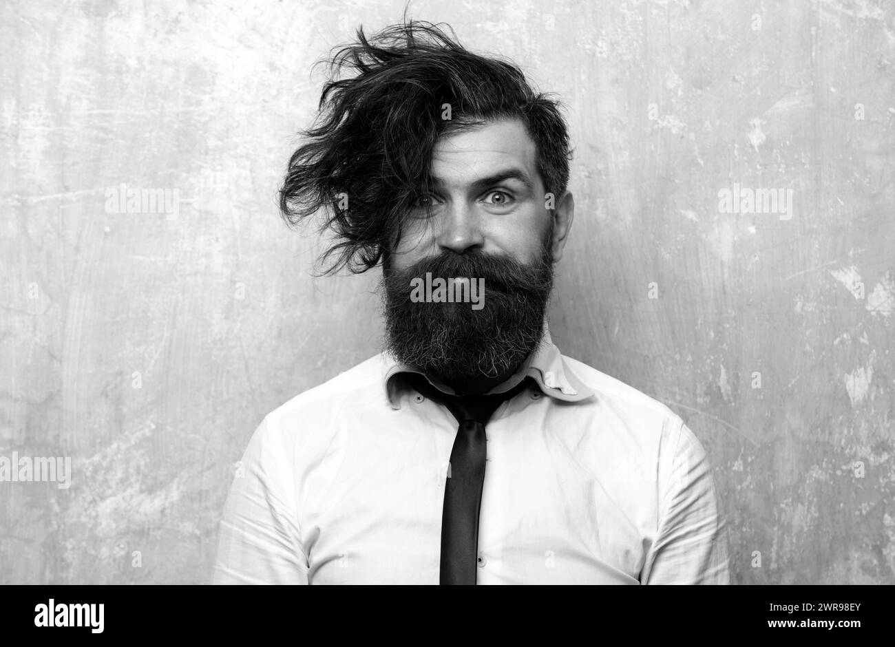 Funny haircut. Human facial expressions and emotions. Hipster man with ...