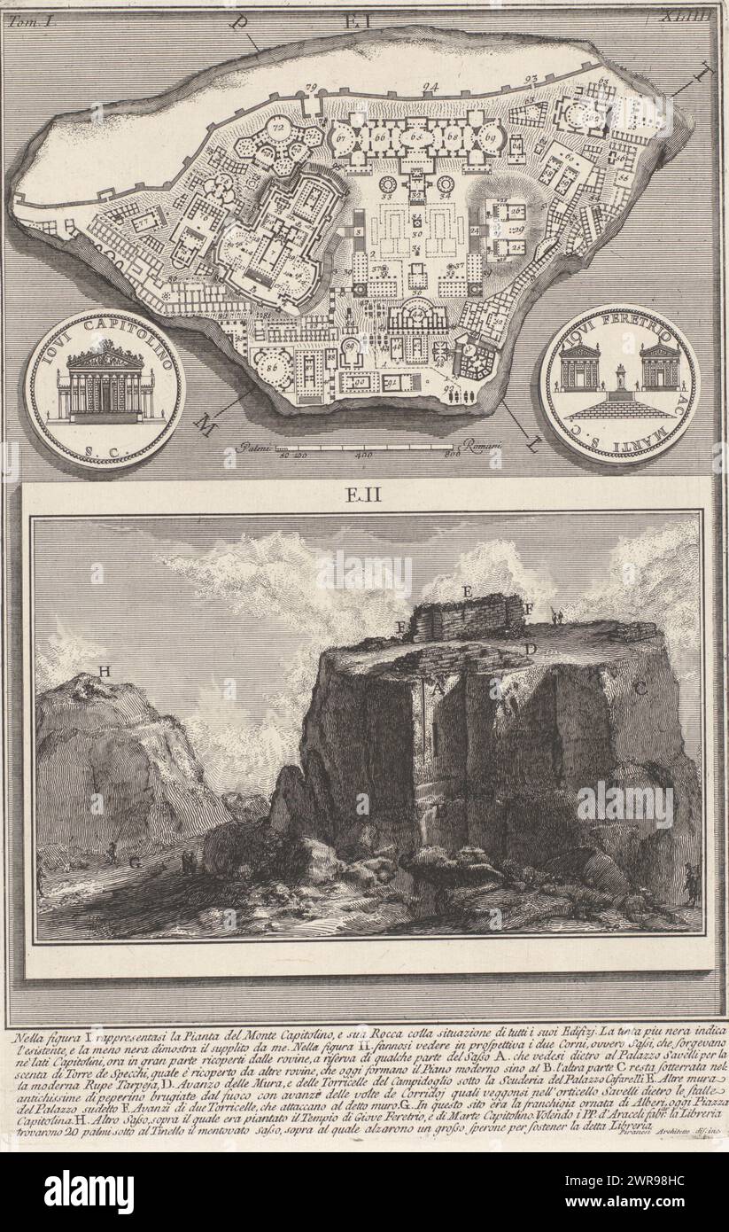 Map of the Capitol in Rome and two rocks, Archaeological finds in and ...