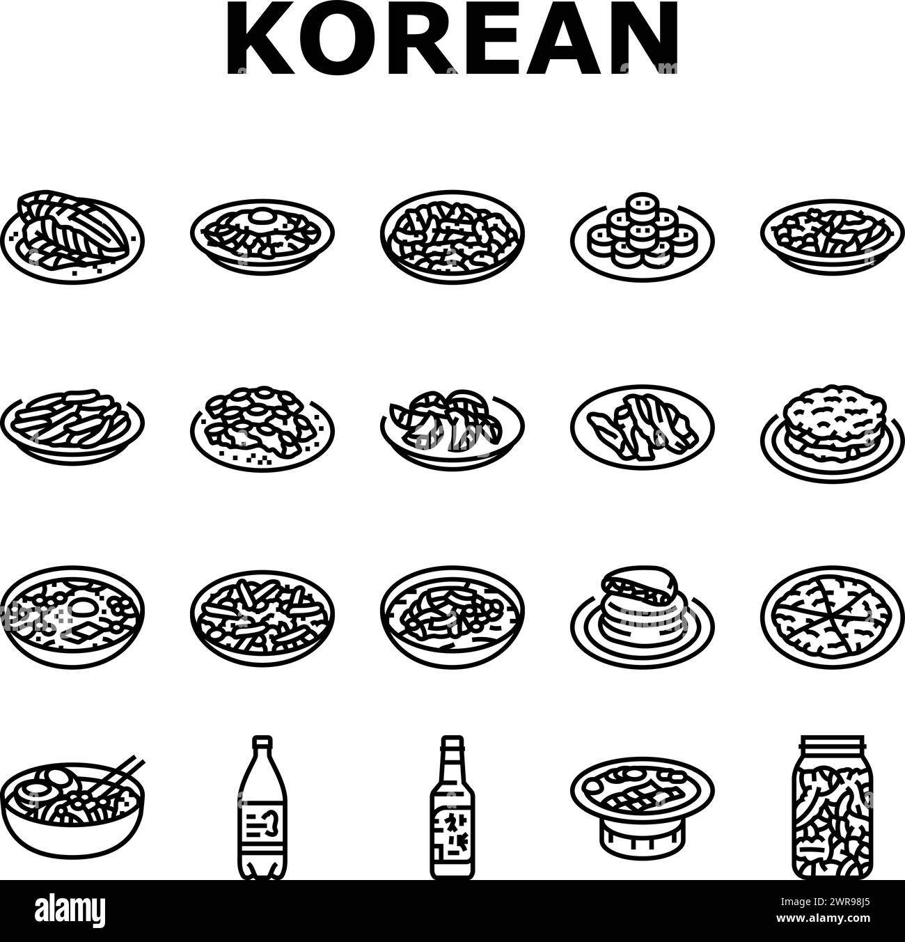 korean cuisine food asian icons set vector Stock Vector Image & Art - Alamy