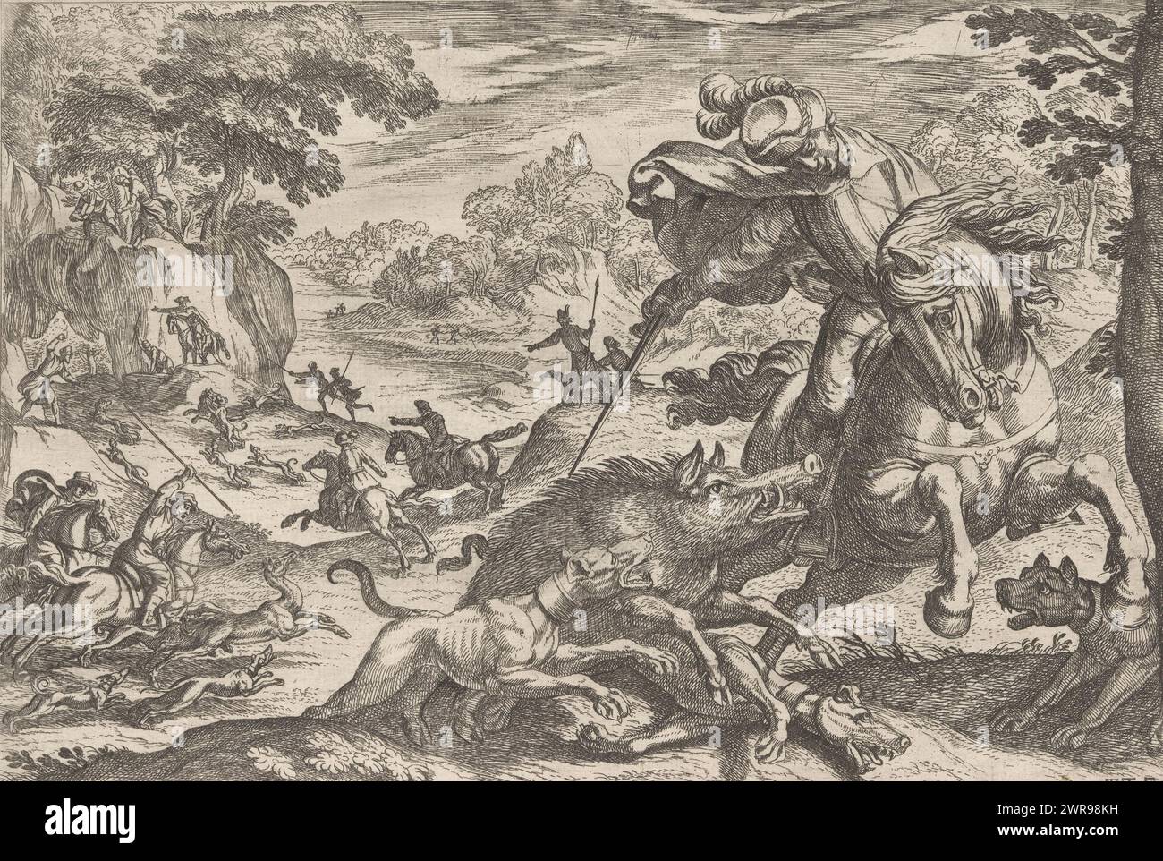 Wild boar hunting, Hunting scenes (part 7) (series title), Landscape ...