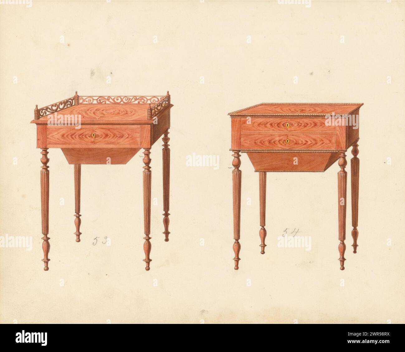 Two designs for dressing tables with drawers, Two designs for dressing ...