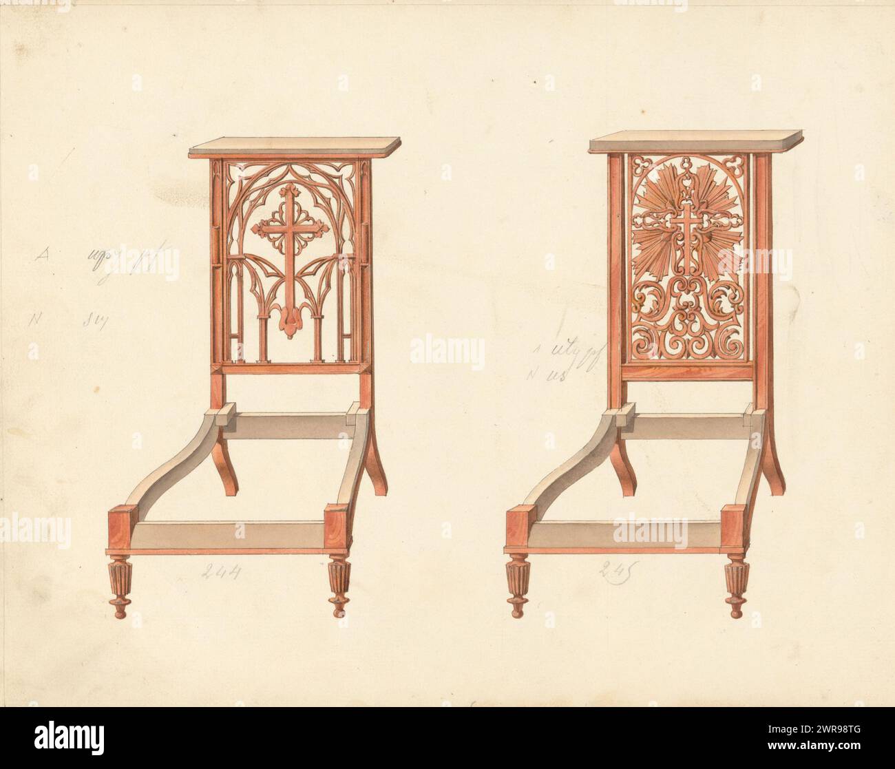 Two designs for prie-dieu's, Two designs for prie-dieu's (prayer chairs ...