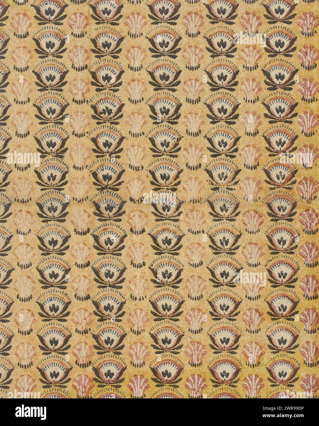 Leaf with stripe pattern of flower and leaf motifs, Leaf with vertical ...