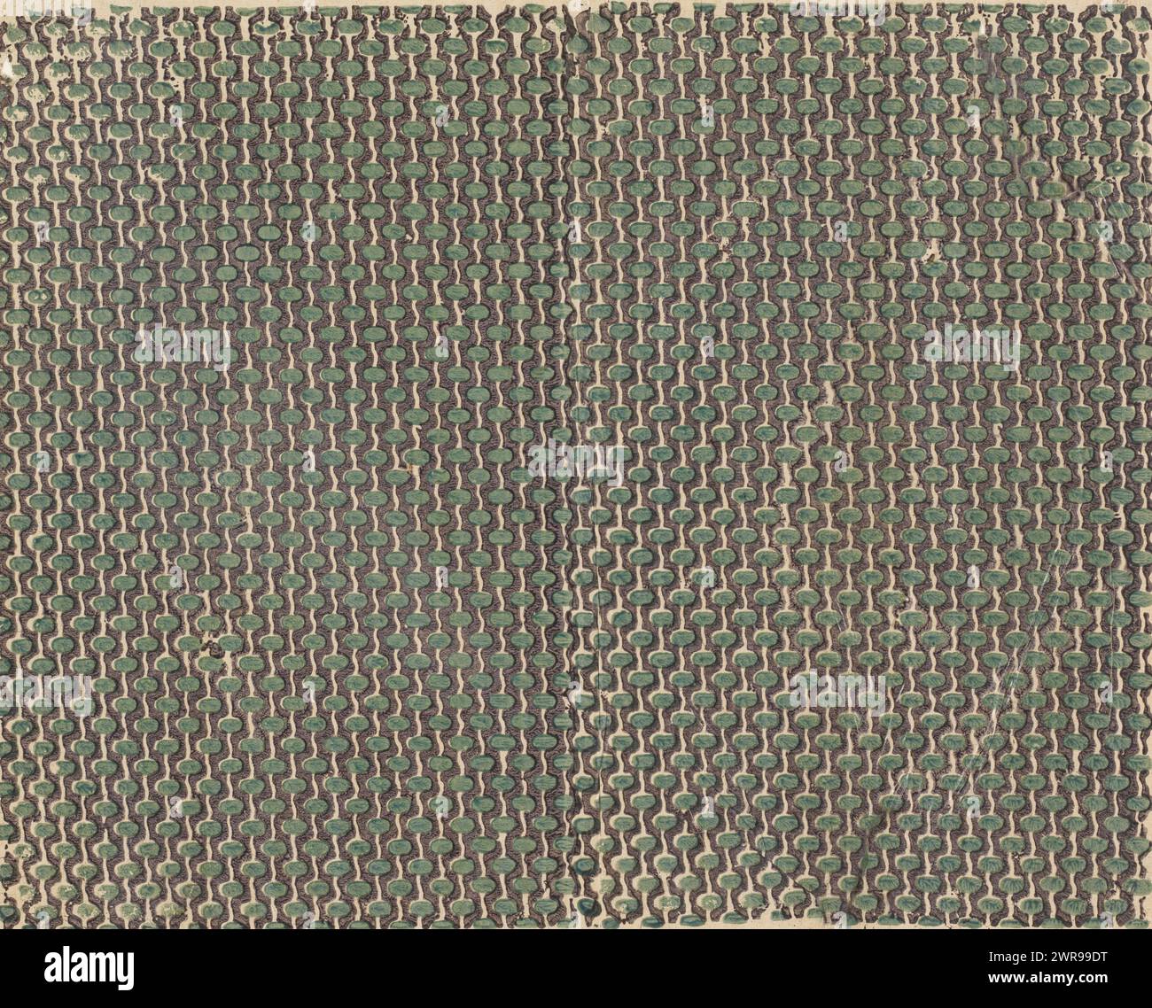 Leaf with a stripe pattern of oval motif connected by a wavy line, Leaf ...