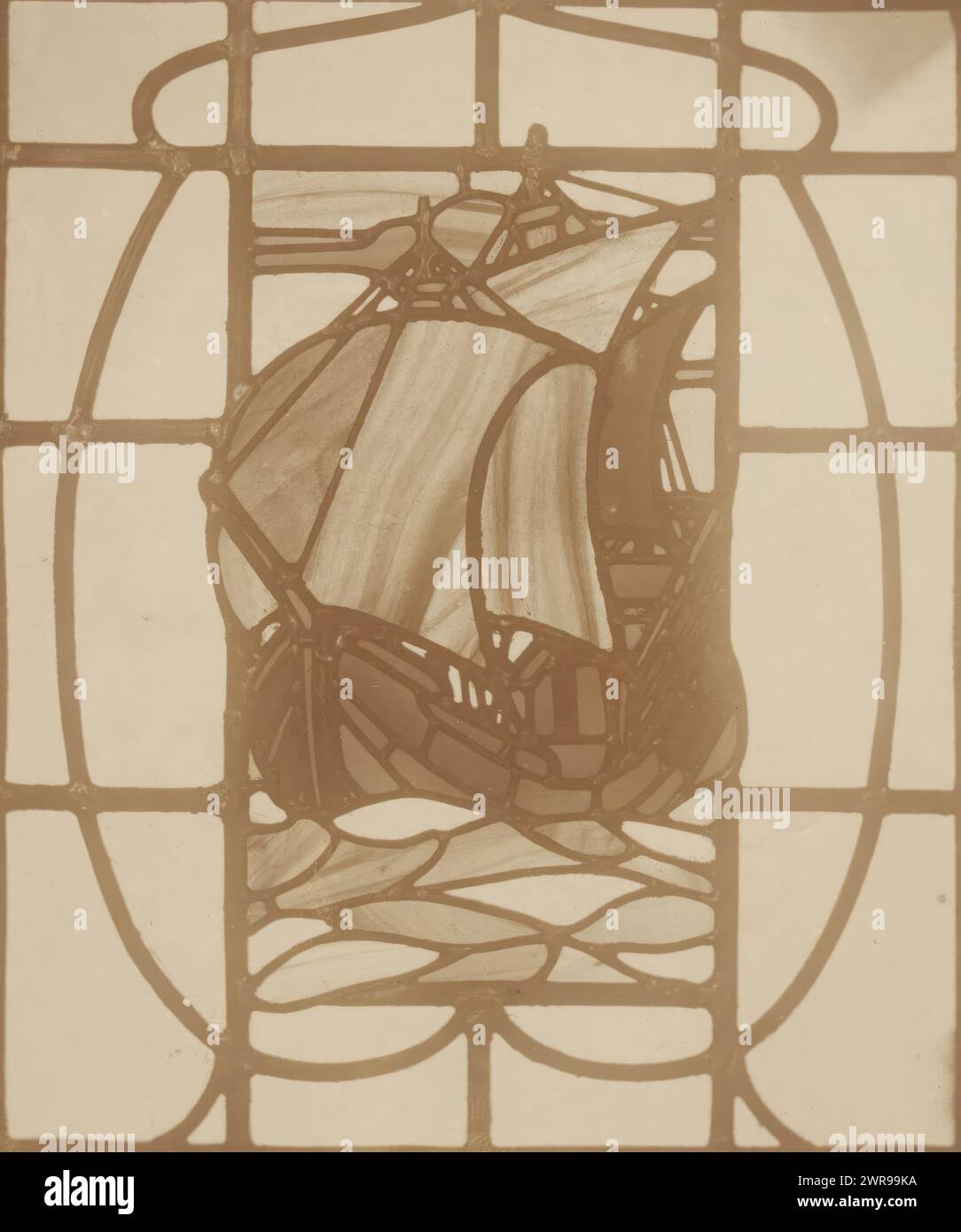 Stained glass window with a sailing ship, anonymous, in or after 1907 ...