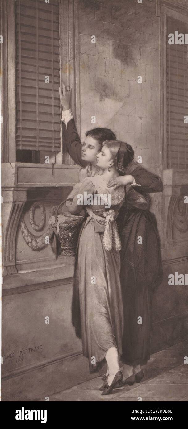 Reproduction of a painting of a curious boy and girl by James Bertrand ...