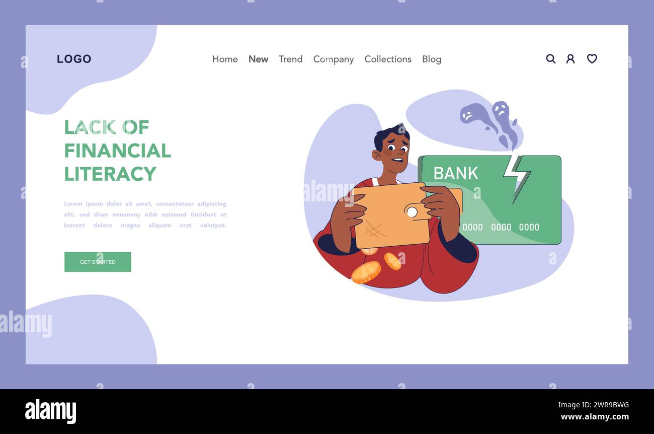 Lack of financial literacy concept. Young man perplexed by credit card ...