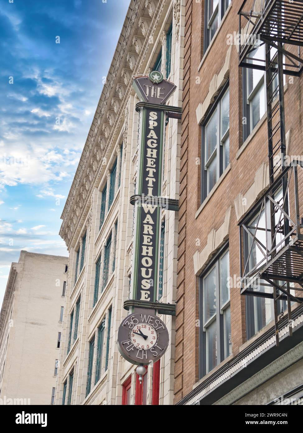 Thomas Building, aka Spaghetti Warehouse sign in Dayton Ohio USA 2024 ...