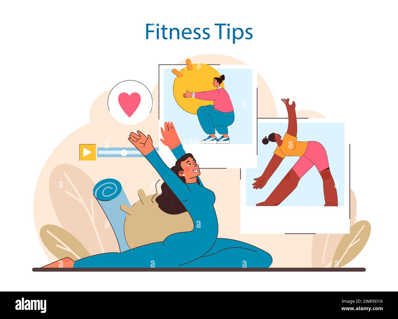 Online Fitness Guidance concept. An animated figure follows workout ...