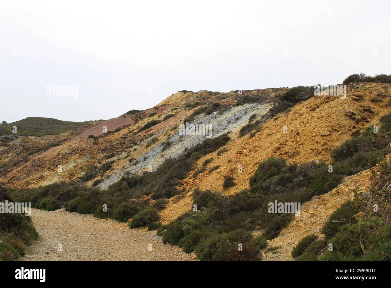 copper mine pathway Anglesey North West wales with colourful rock waste ...