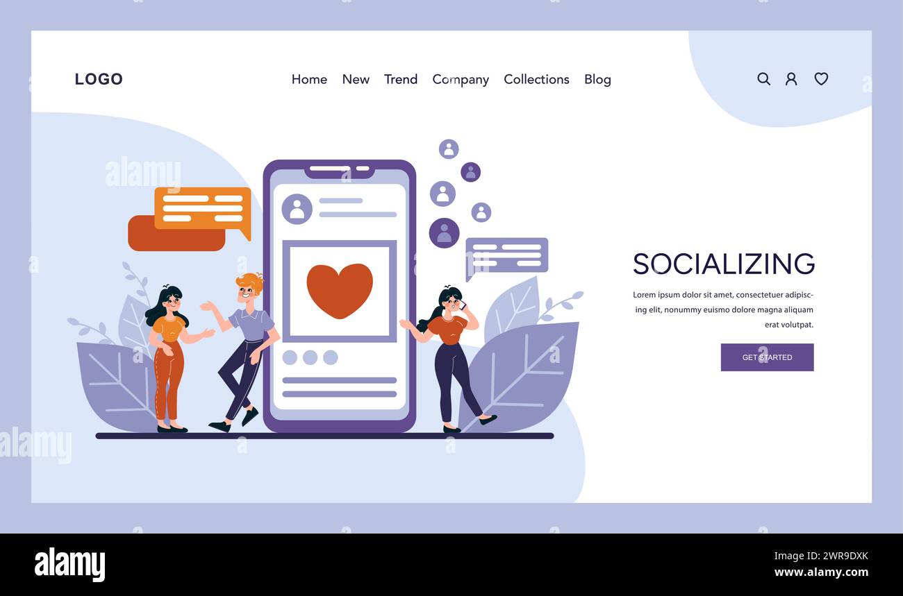 Socializing set. Cheerful people engage in lively digital conversations ...