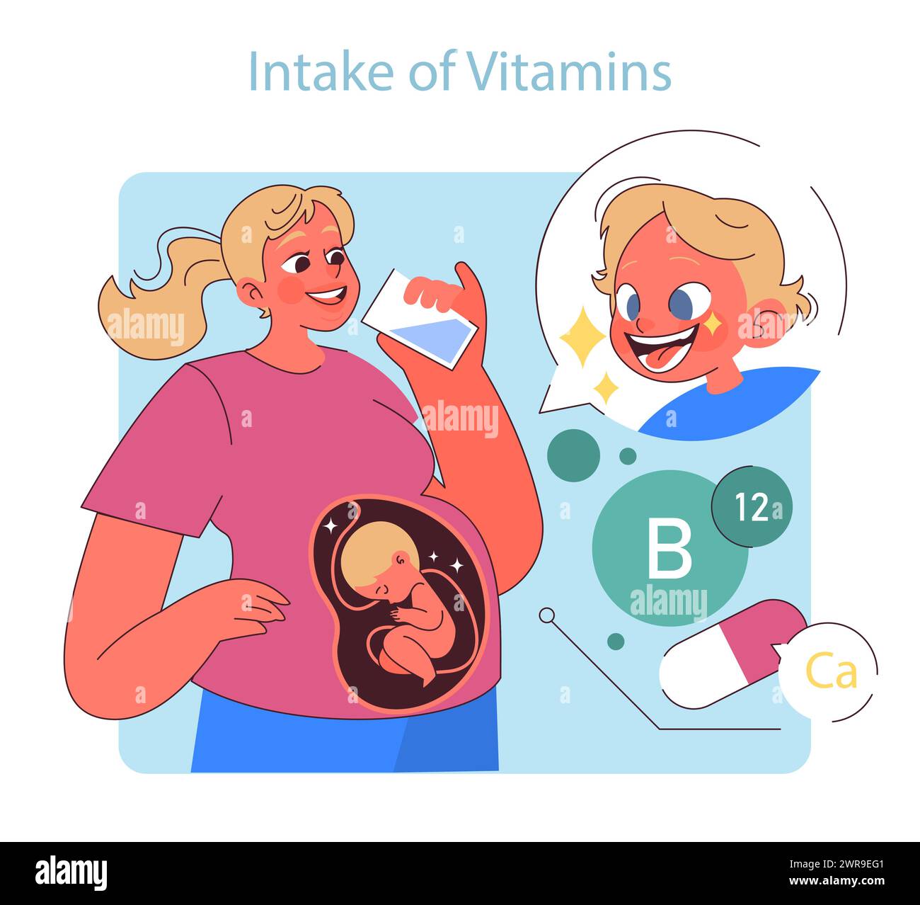 Intake of Vitamins. A mother and child beam with health, highlighting ...