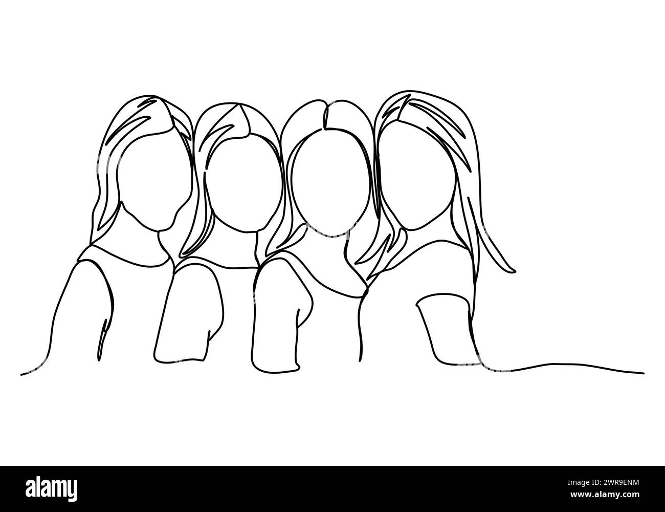 Group of women, one line drawing vector illustration Stock Vector Image ...
