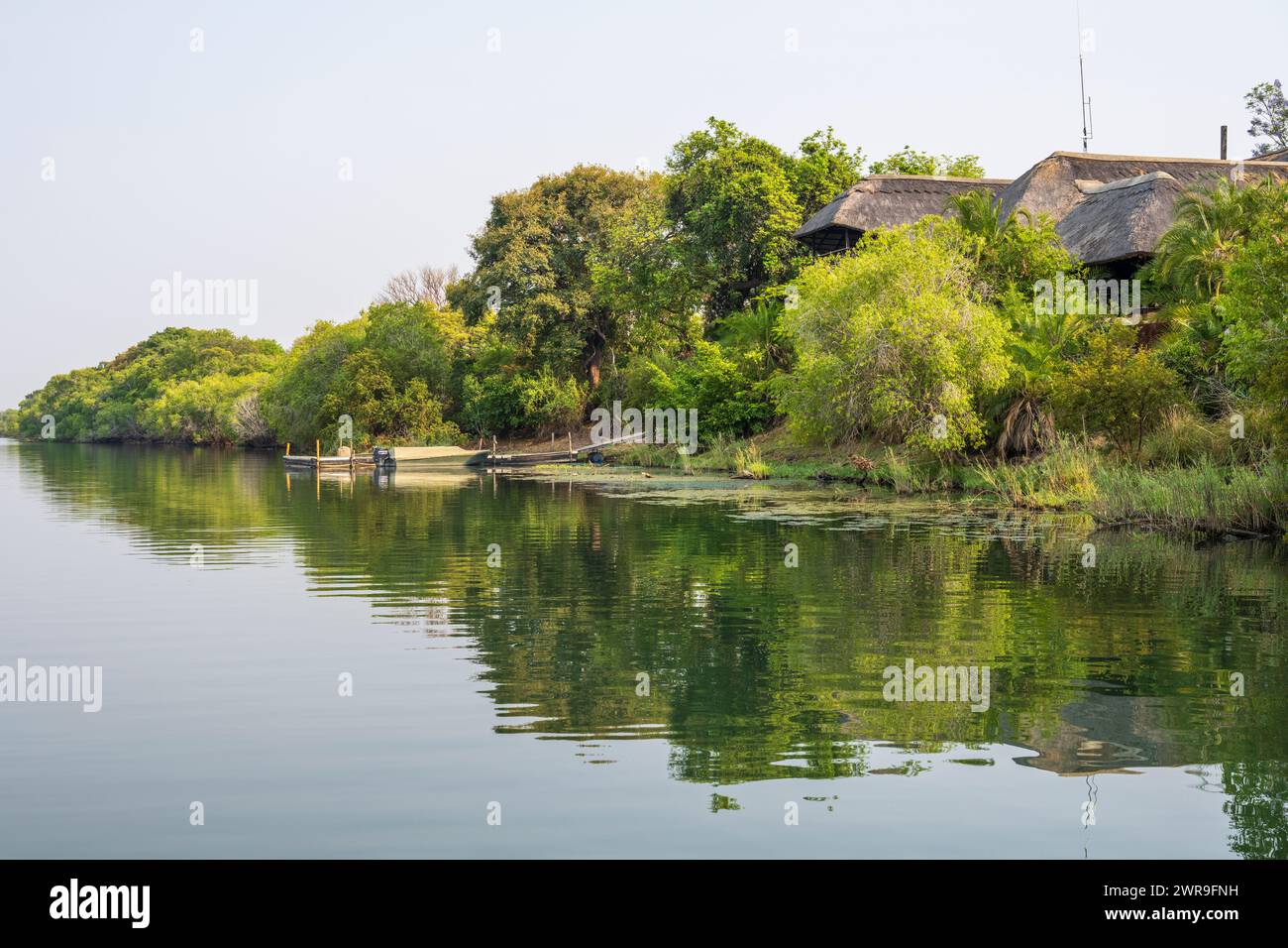 Landing stage on the Kafue River at Mukambi Safari Lodge next to the ...