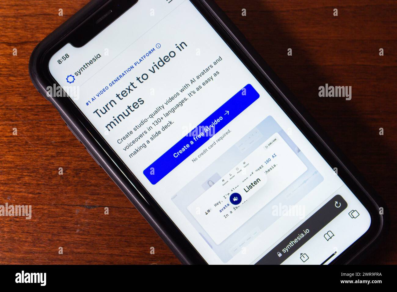 Synthesia website seen in iPhone. Synthesia is UK synthetic media ...