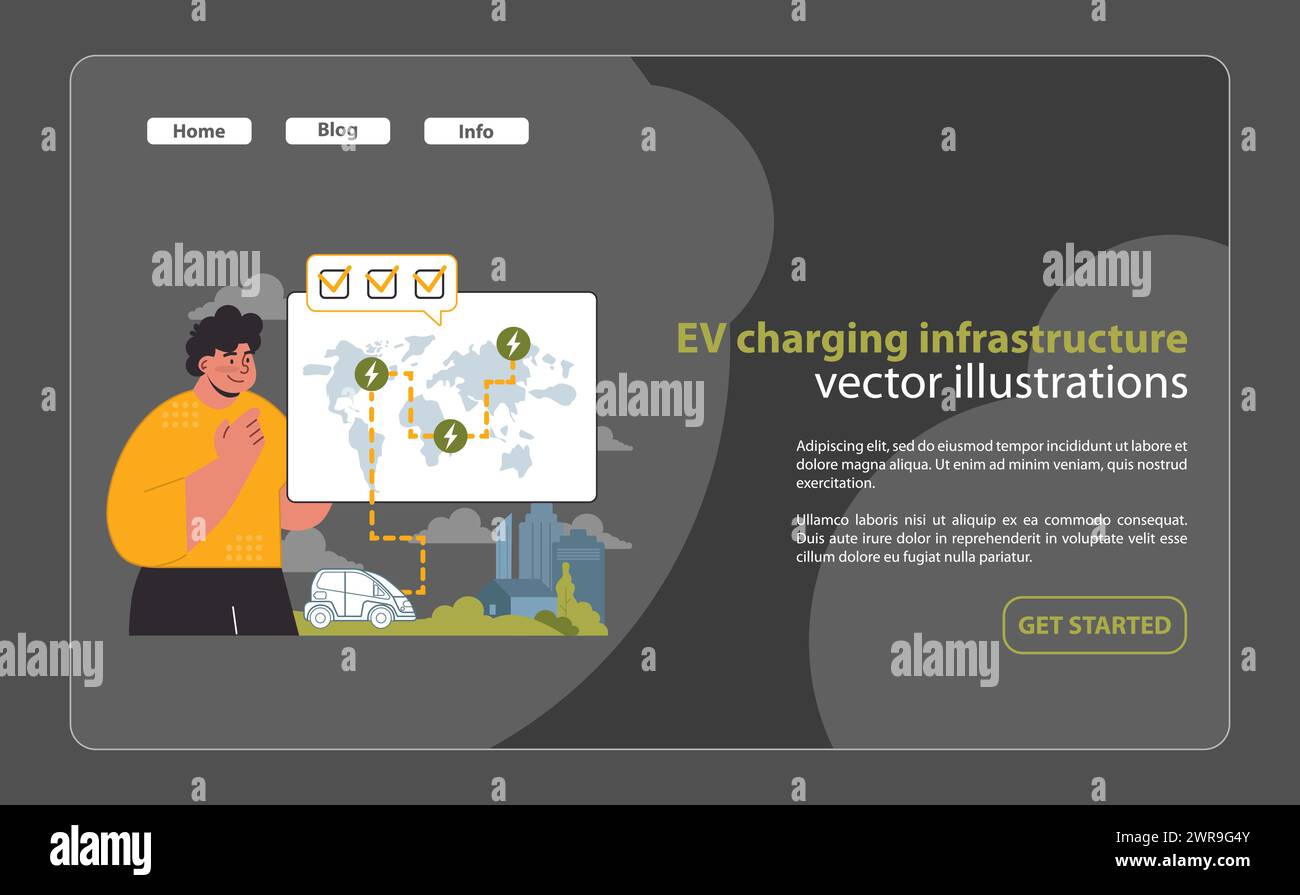 EV Charging Infrastructure Development Illustration. A vivid vector representation of the ...