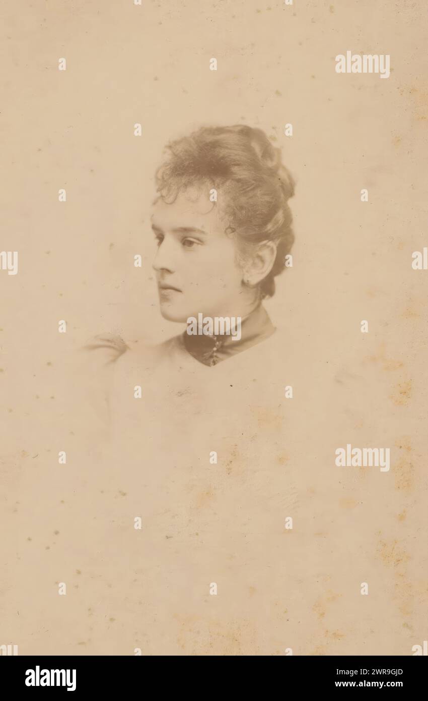 Portrait of a young woman, This photo is part of an album., Adrianus ...