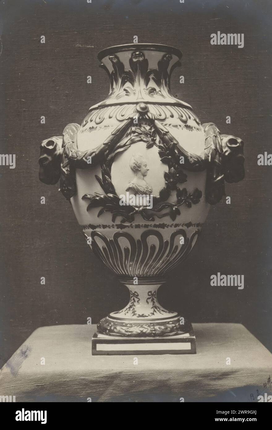 Porcelain vase decorated with a bust of a woman, in profile, and ...