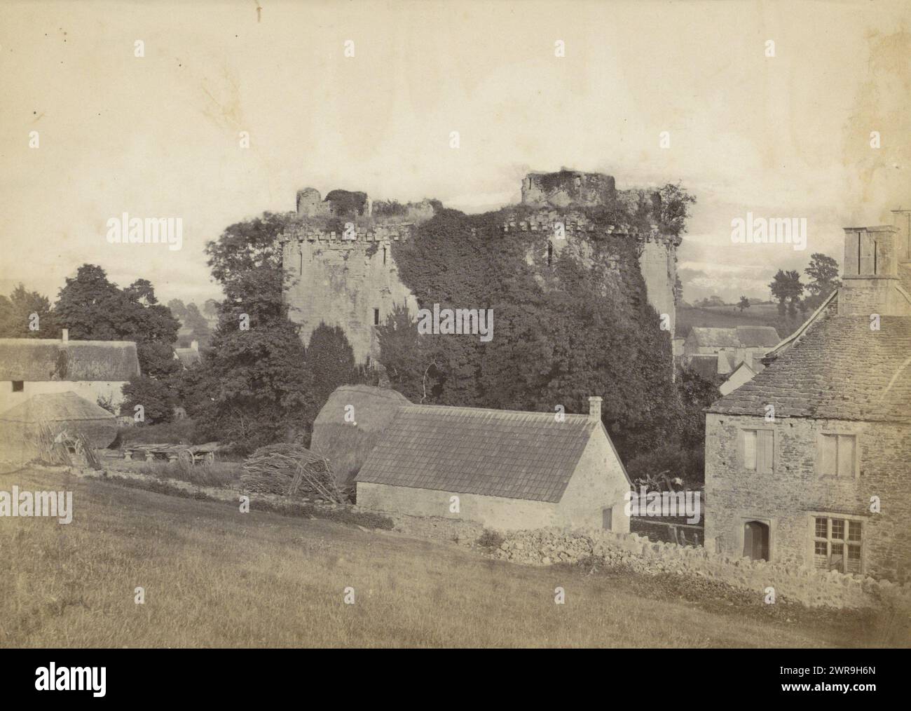 View of Nunney Castle and surrounding buildings, Nunney Castle Somerset ...