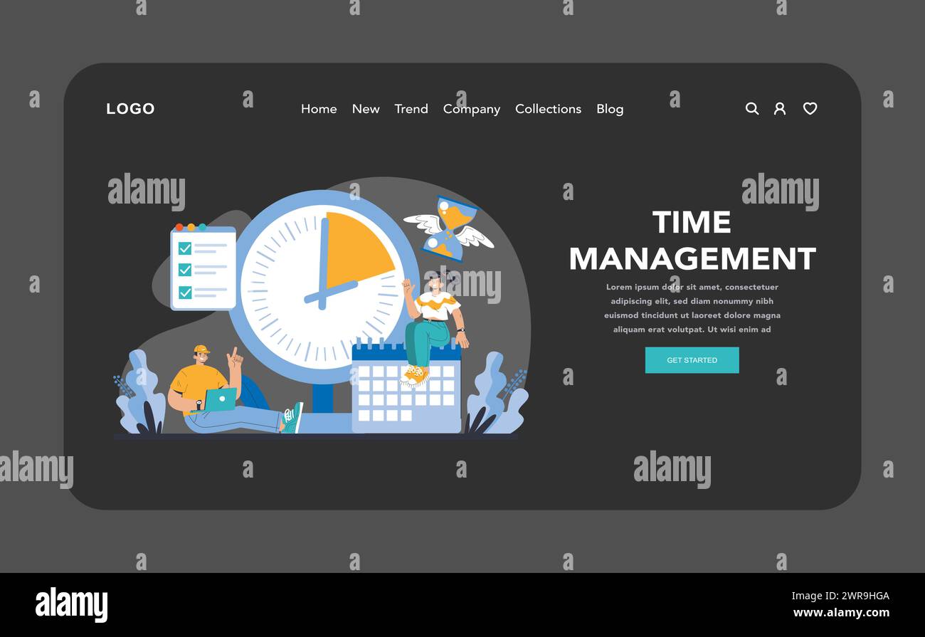 Time Management night or dark mode web or landing page. Effective ... Time Management night or dark mode web or landing page. Effective ...