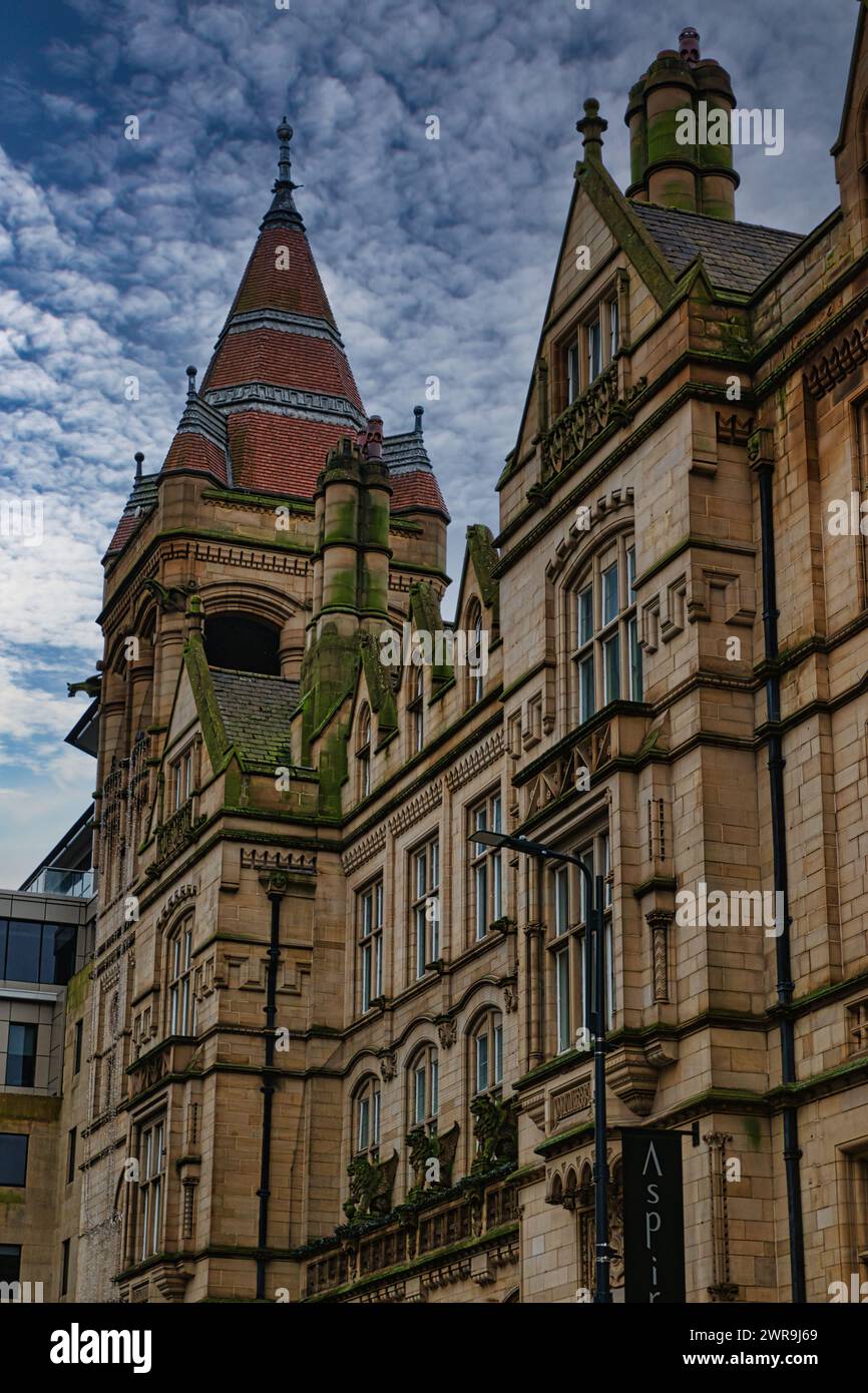 Victorian architecture with intricate details under a blue sky with ...
