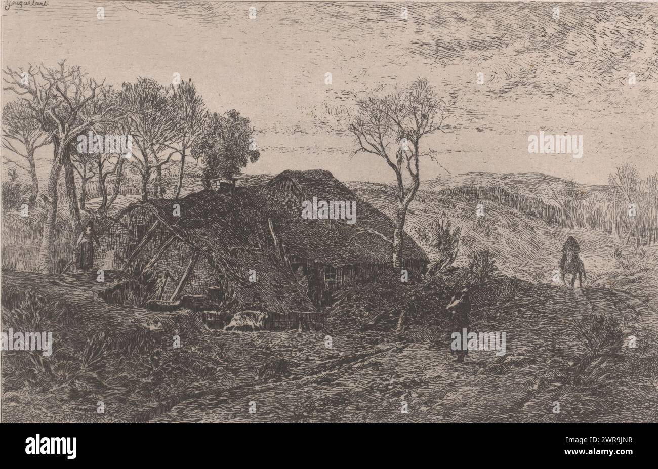 Thatched farmhouse in a landscape, print maker: Lambert Jacquelart ...