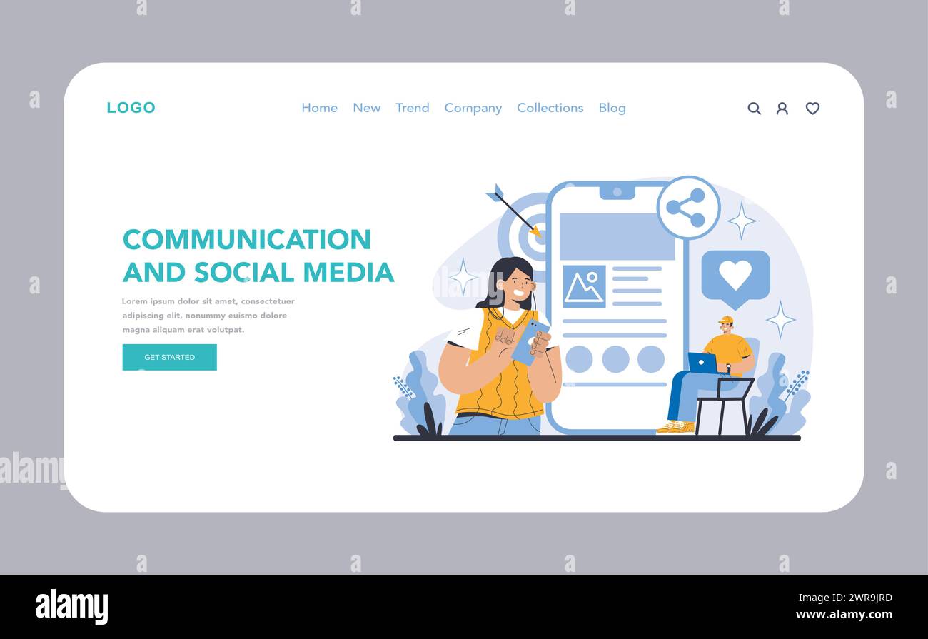 Social Media Engagement web or landing page. User connecting online ...