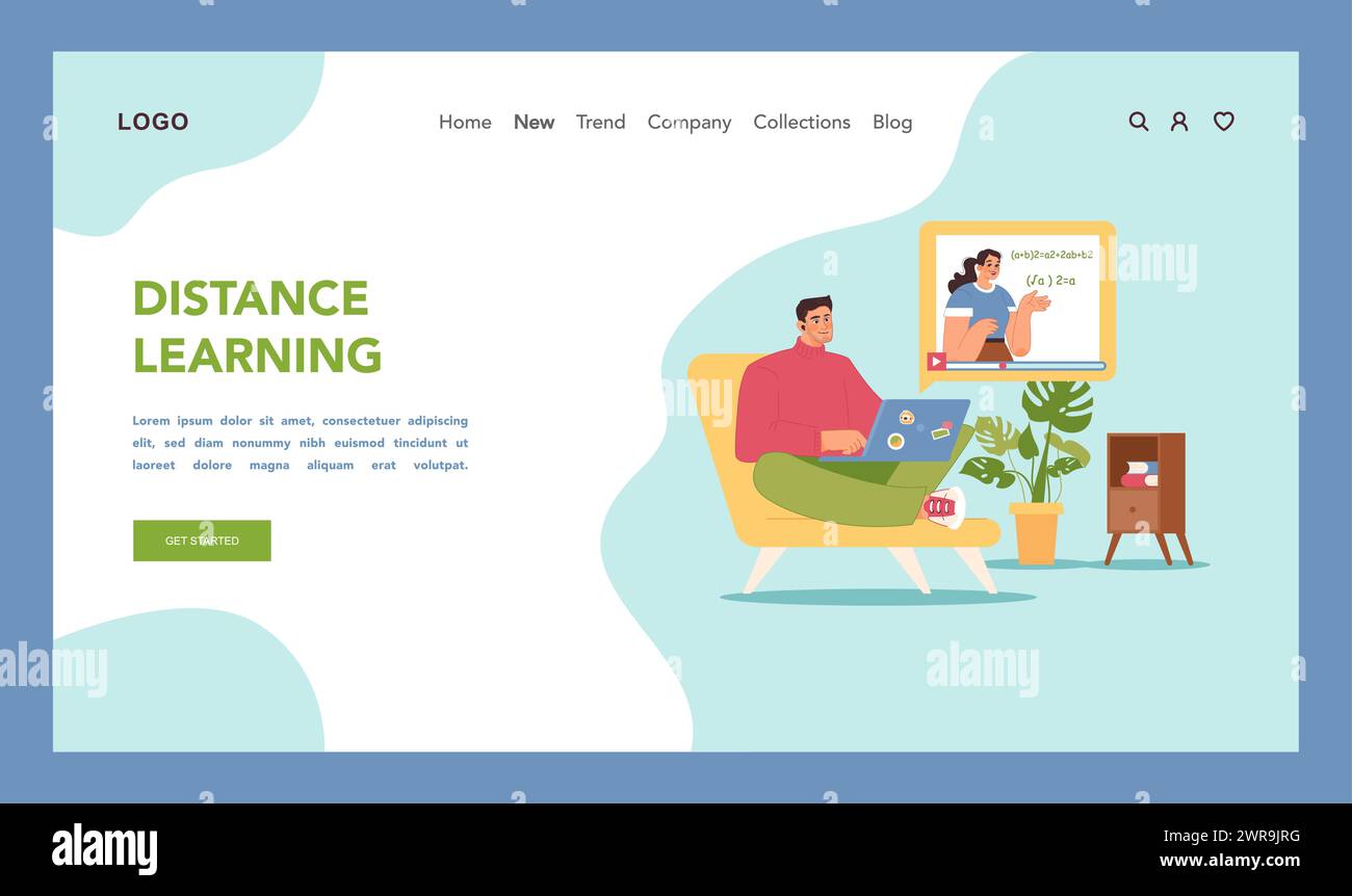 Virtual classroom concept. Male student engaging with online math ...