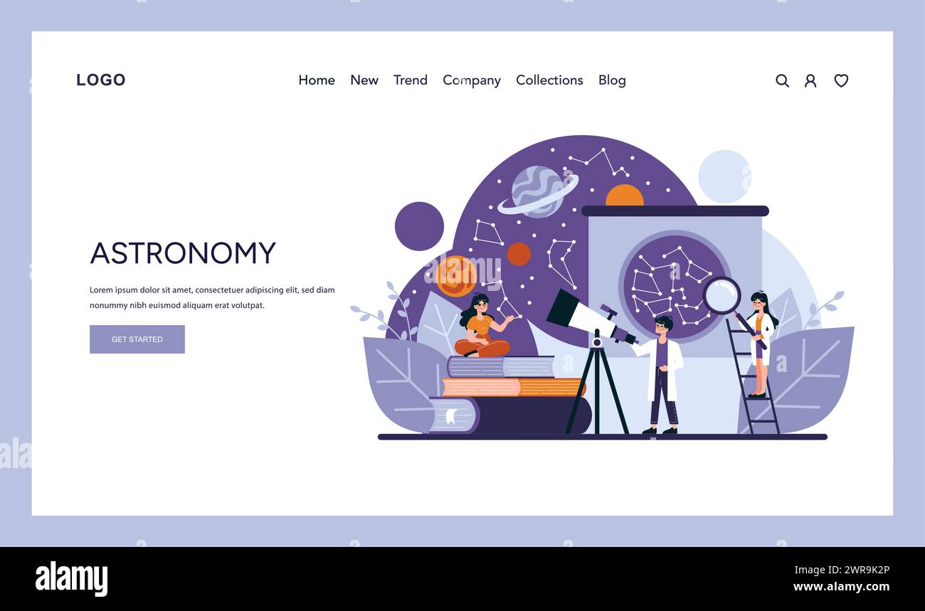 Astronomy Enthusiasts concept. Characters engage with celestial ...