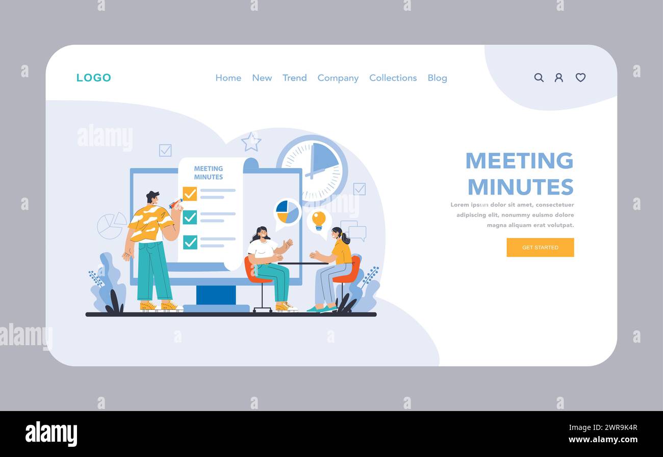 Meeting Minutes Web Or Landing Page Detailed Recording Of Discussions And Decisions In A