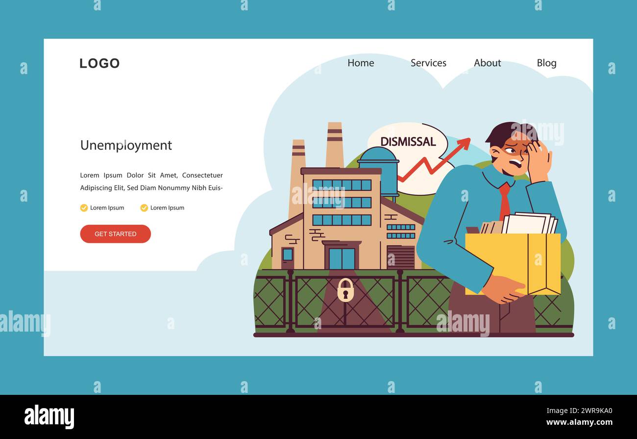 Economic downturn. A worker faces job loss outside a factory. The ...