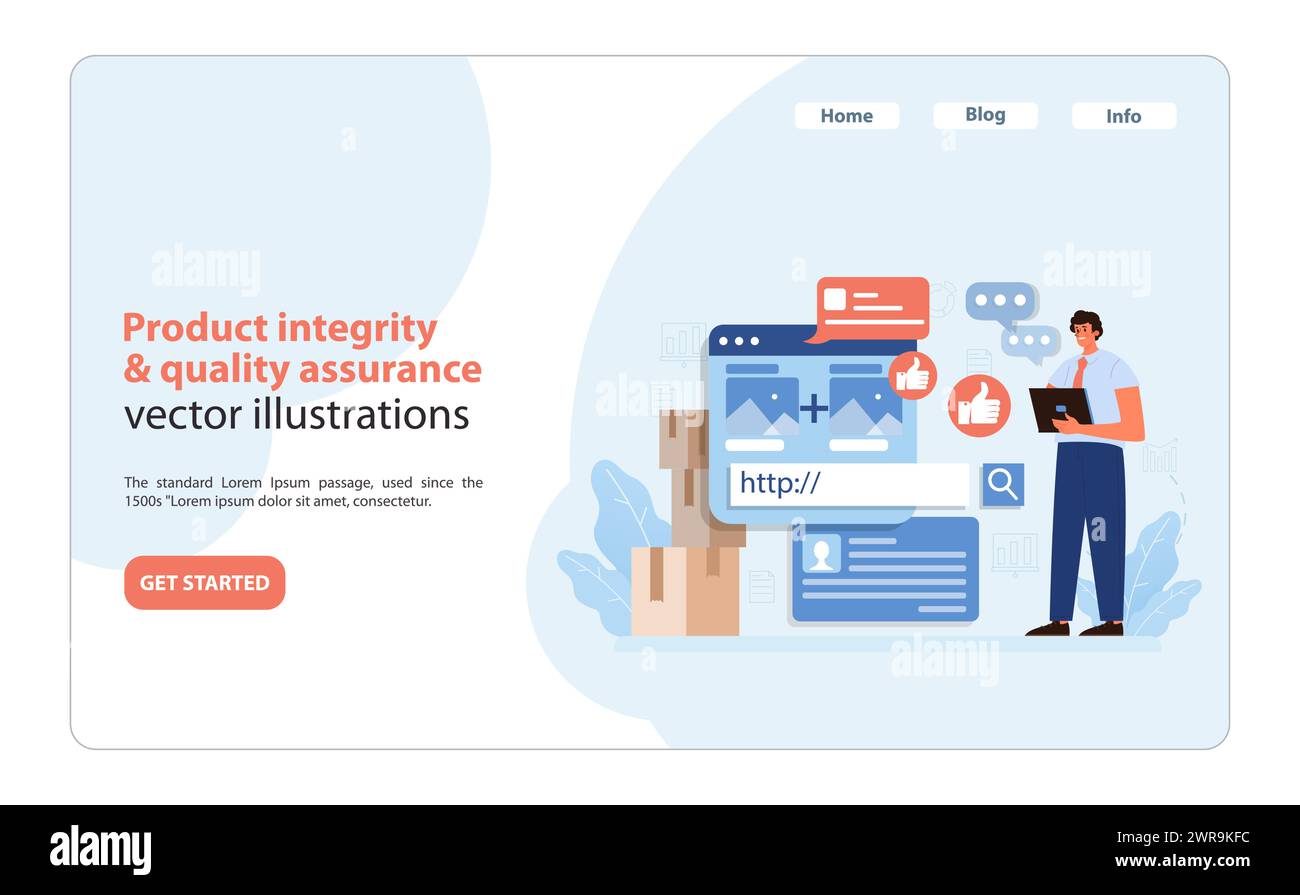 Product Integrity and Quality Assurance Illustration. A professional ensures product standards ...