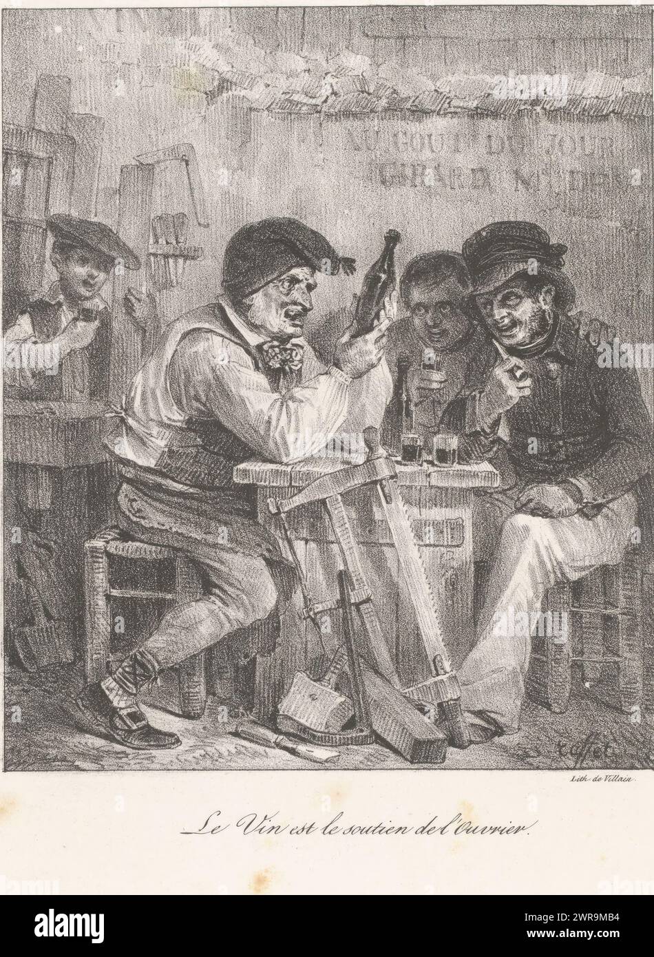 Carpenter with comrades drinking wine, Le vin est le soutien de l ...