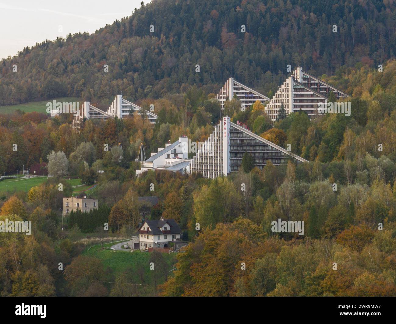Ustron Aerial View. Scenery of the town and health resort in Ustron on ...