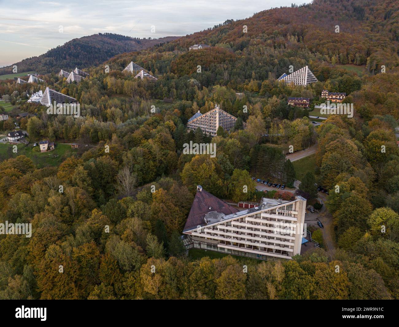 Ustron Aerial View. Scenery of the town and health resort in Ustron on ...