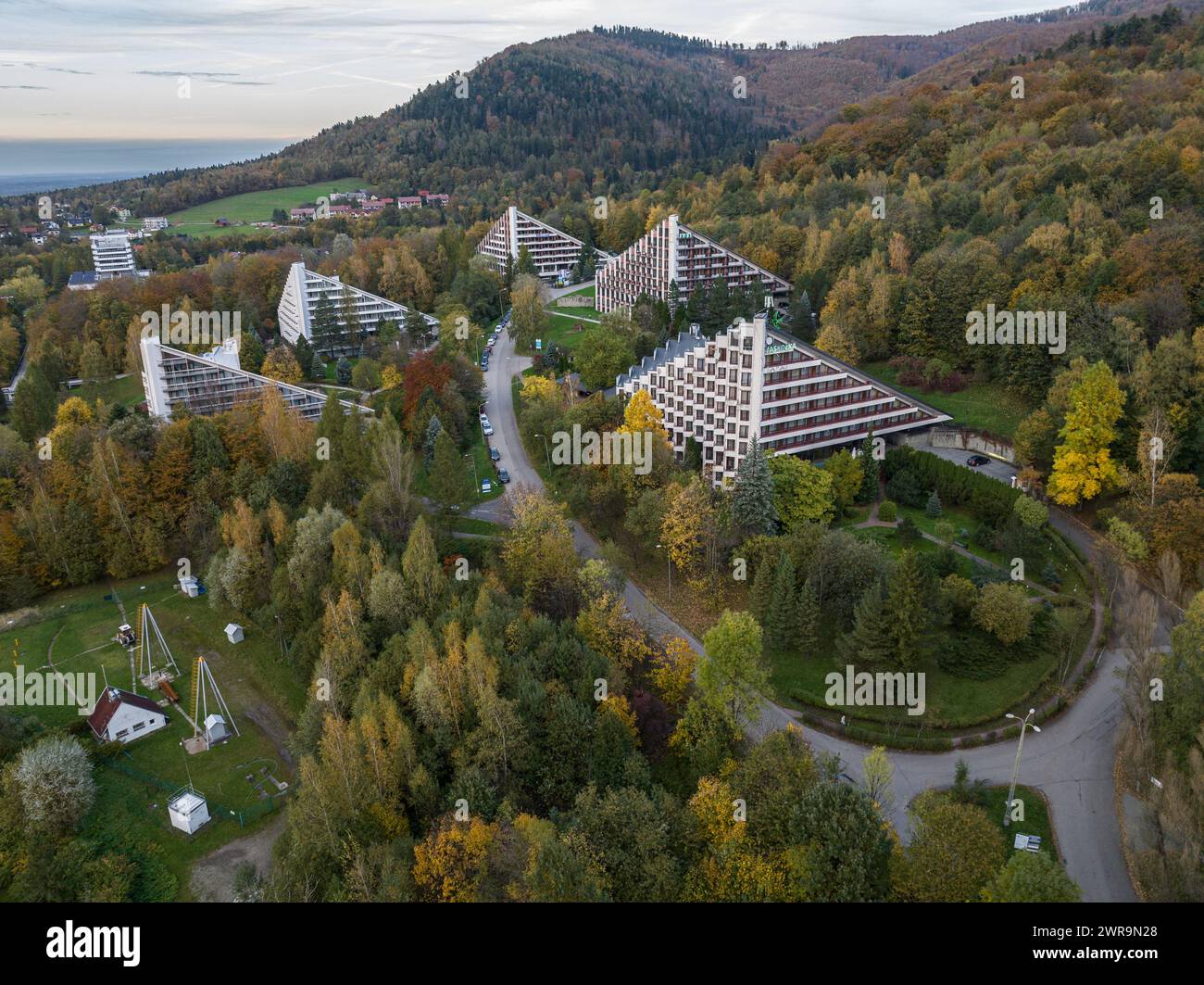 Ustron Aerial View. Scenery of the town and health resort in Ustron on ...