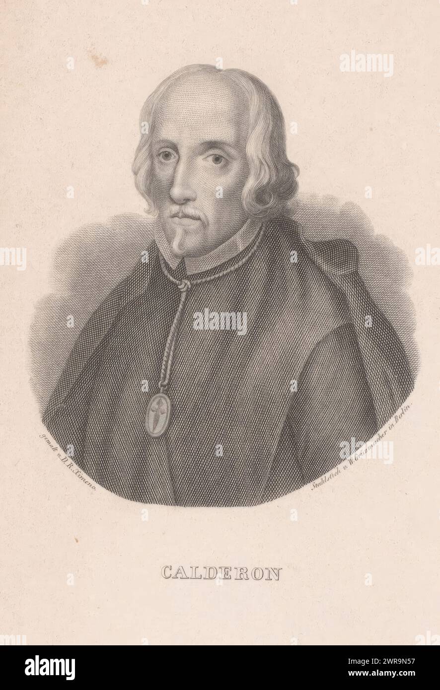 Portrait of Pedro Calderón de la Barca, print maker: Wilhelm Grüzmacher ...