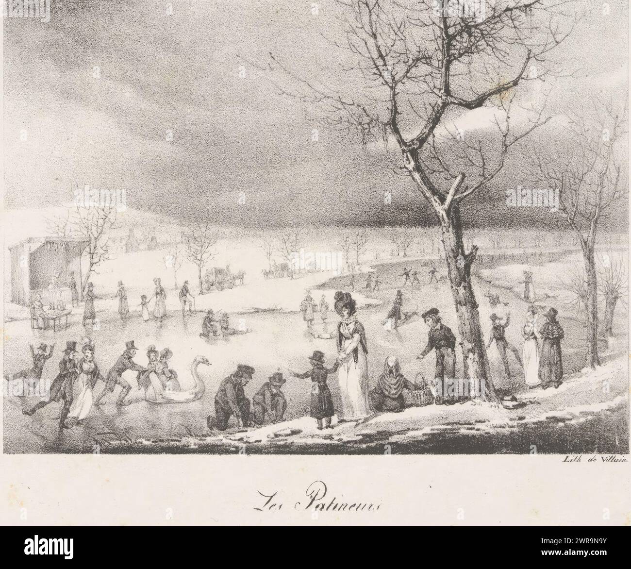 Skating fun on a canal, Les patineurs (title on object), print maker ...