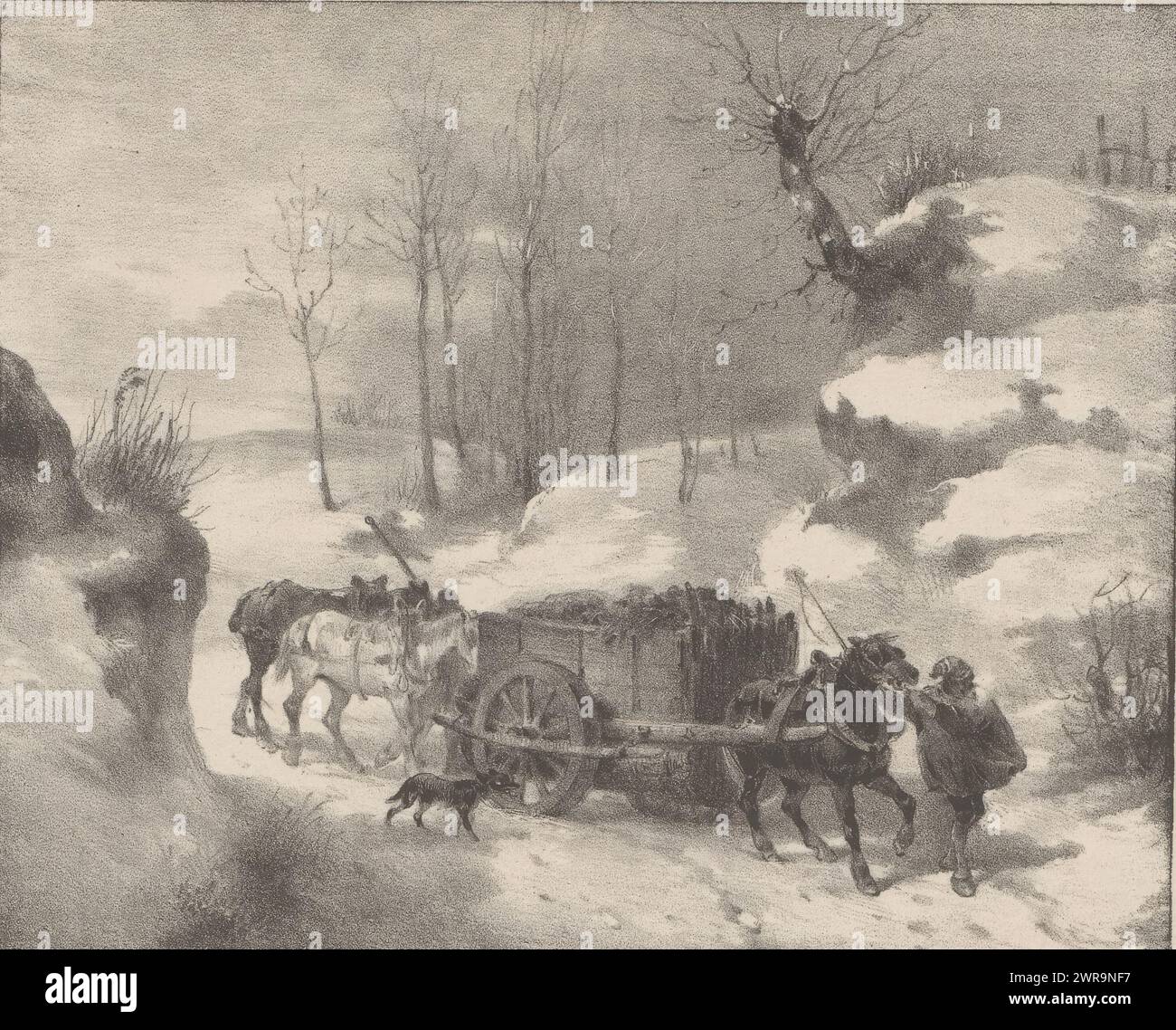 Coal wagon with horses in a winter landscape, Bruxelles (title on ...