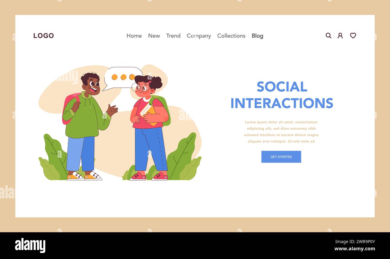 School interactions concept. Two diverse students animatedly discussing ...