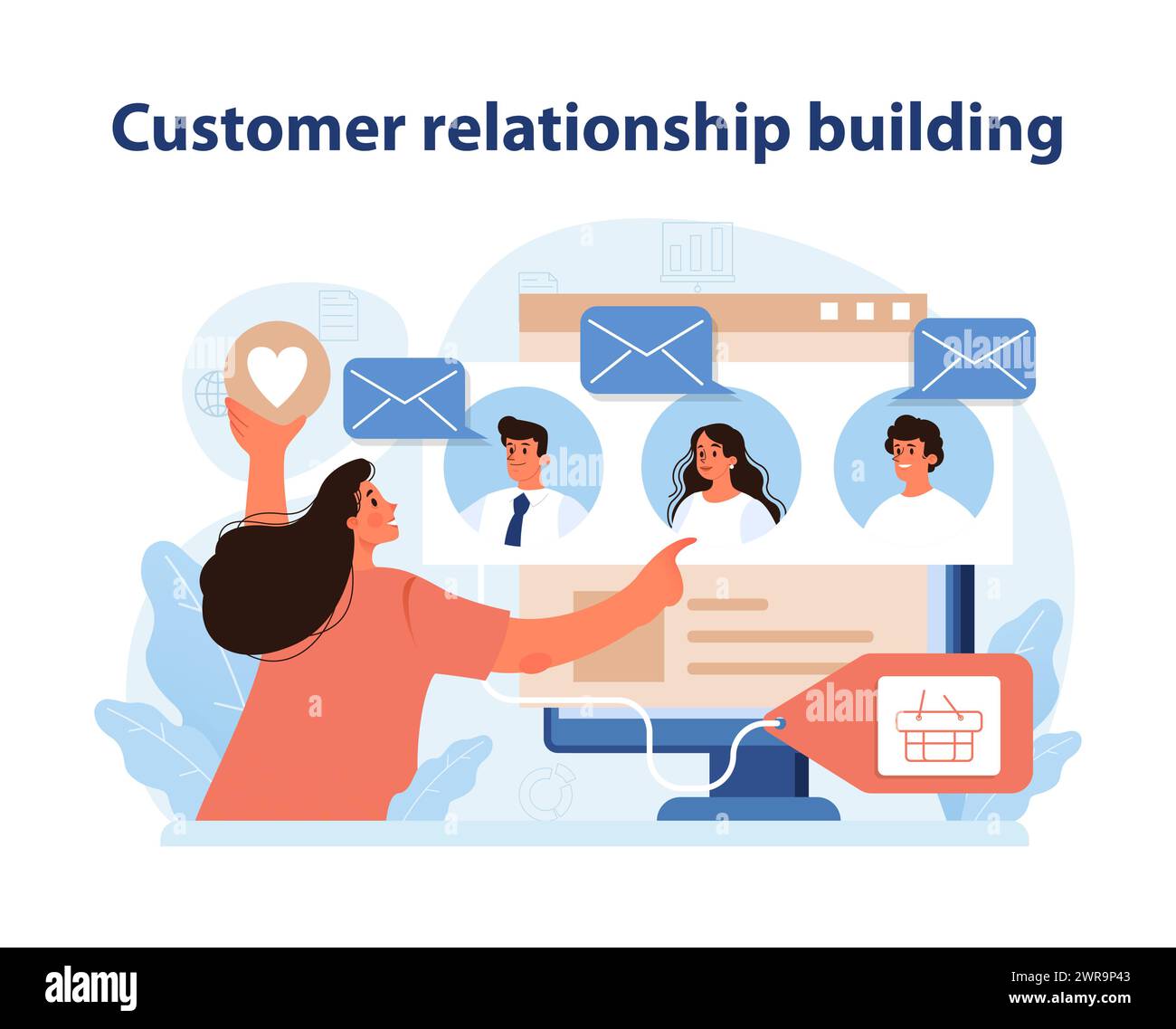 Customer Relationship Building Illustration. A marketer connects with ...
