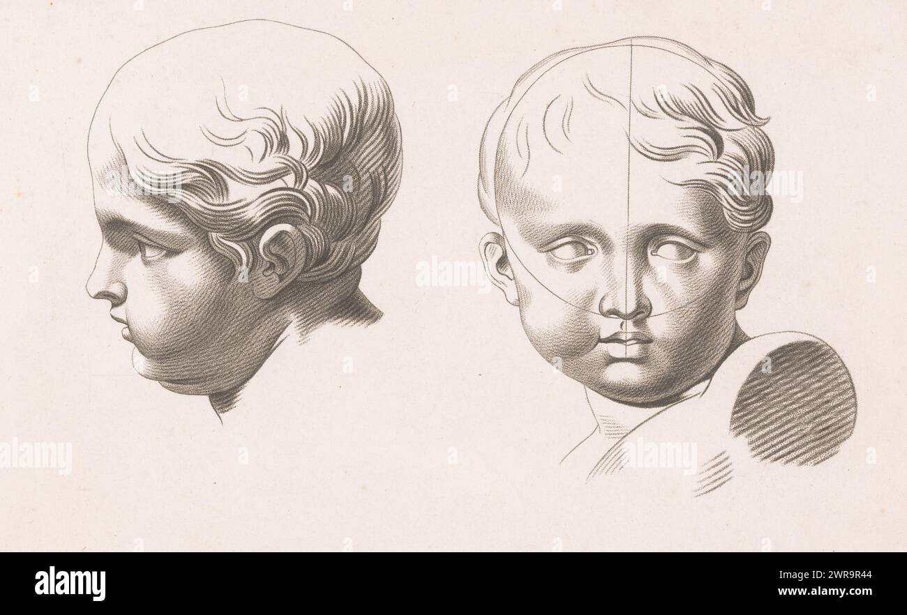 Two children's heads, one of which is schematic, Principles of drawing ...