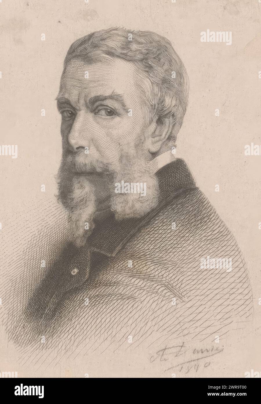 Portrait of Henri Leys, H. Leys, print maker: Auguste Danse, (signed by ...