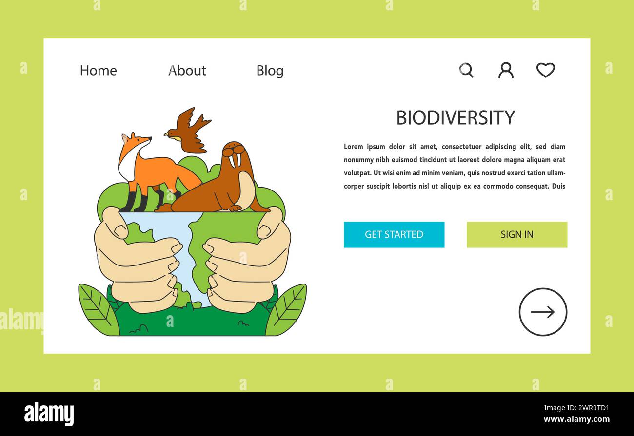 Biodiversity conservation web banner or landing page. Endangered flora ...
