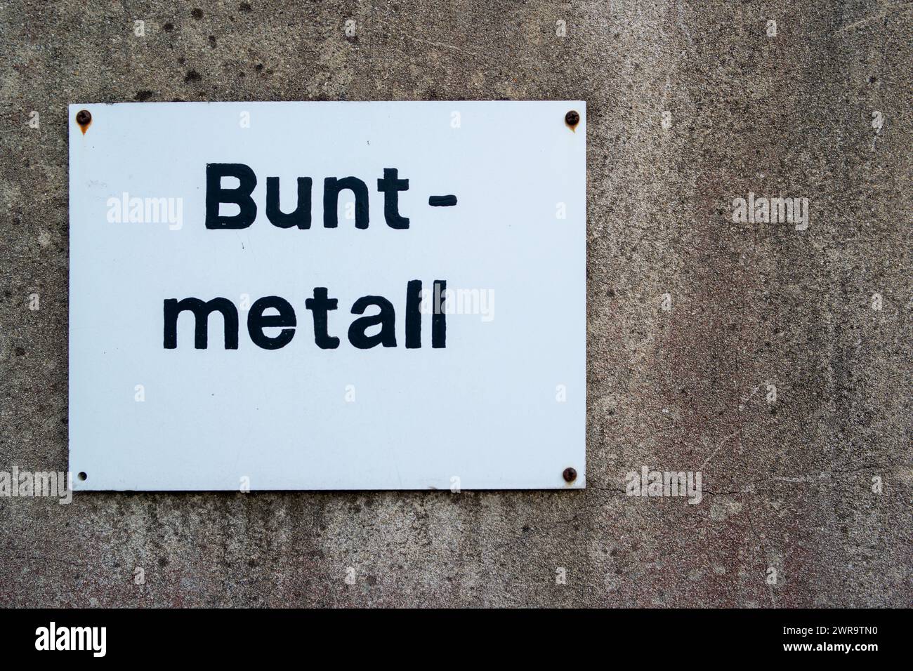 Sign for non-ferrous metal in the recycling center in german Stock ...