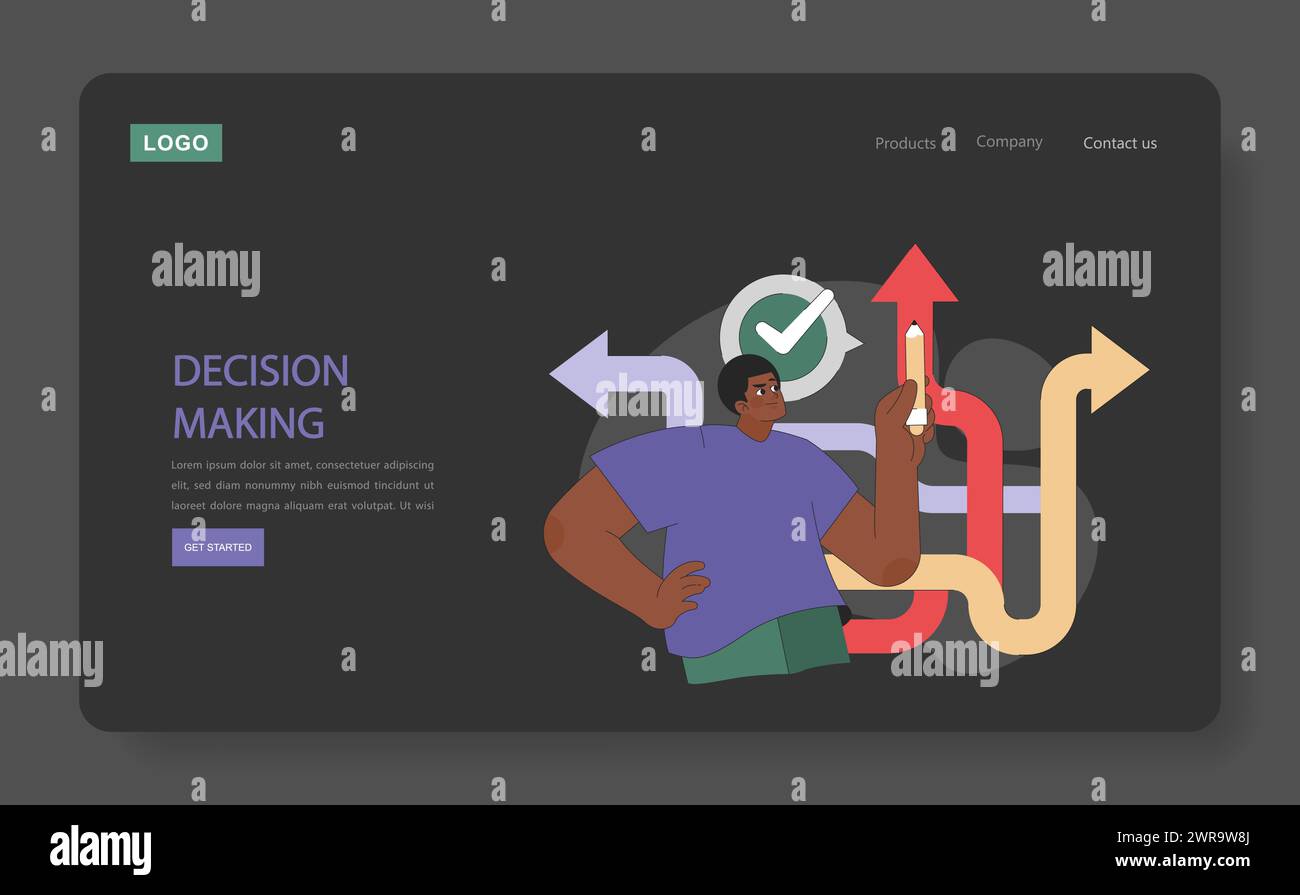 Decision Making concept. A man evaluates paths with an arrow and check ...