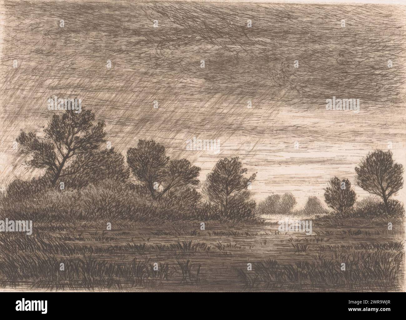 Landscape with rain shower, print maker: Alfred Elsen, (signed by ...